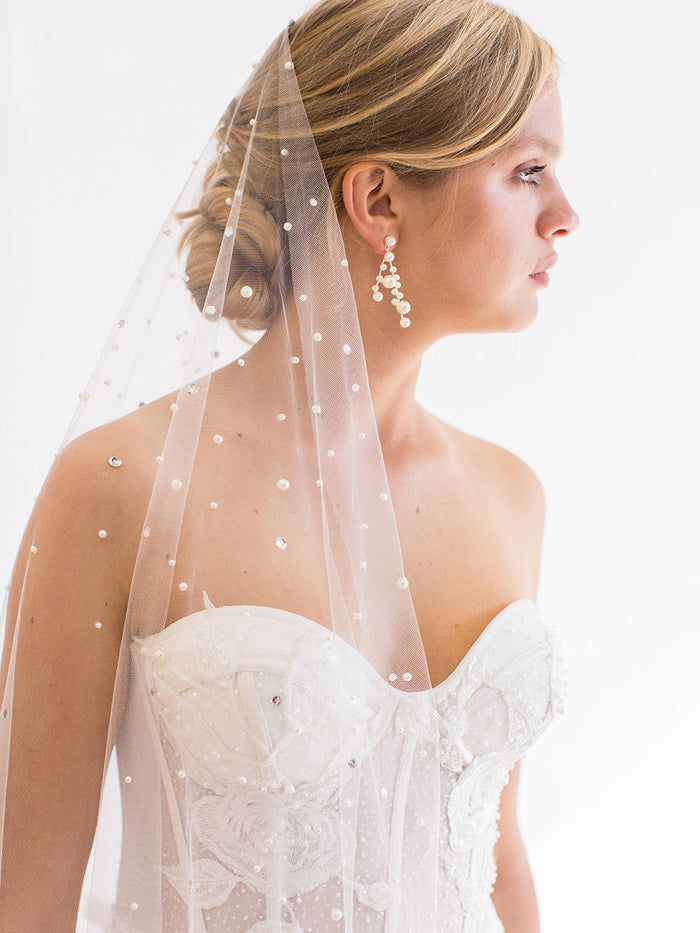 NOVALIE CHAPEL VEIL WITH CASCADING RAINDROP PEARLS & CRYSTALS – Brides ...